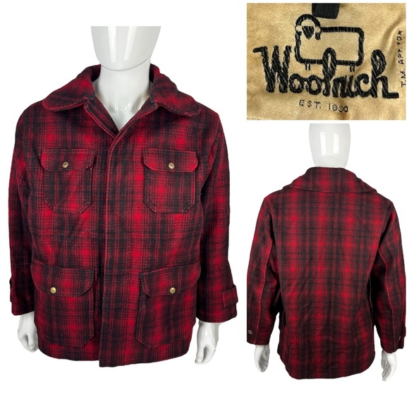 Woolrich | Jackets & Coats | Woolrich Coat Red Black Mackinaw Plaid Wool Jacket Hunting 42 ...